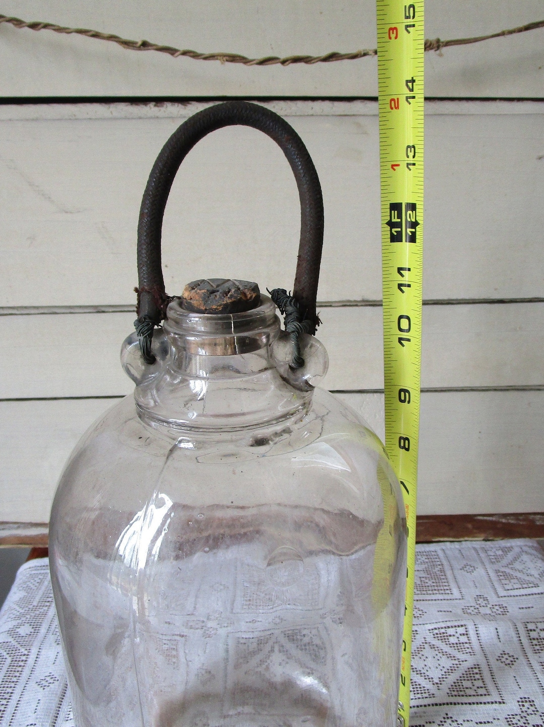 Glass Prohibition Gallon Jug W Leather Wrapped Wire Handle and Blown ...