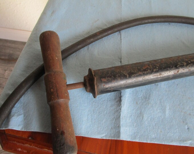 Antique Tire Pump, Hand Pump With Art Deco Footing, Wood Handle, Screw ...
