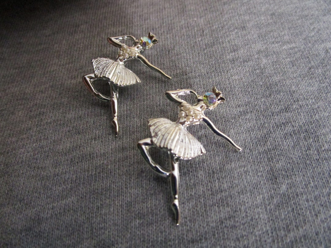 Ballerina Pins. Silver Tone With Rhinestone Head and Pearls. - Etsy UK