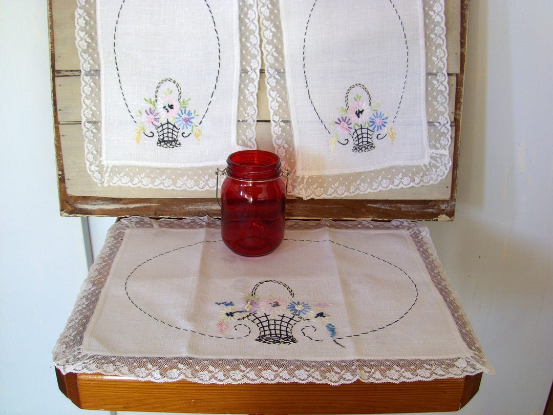 Arm Chair, Furniture Toppers, Embroidery Basket Design. 3 Linens With ...
