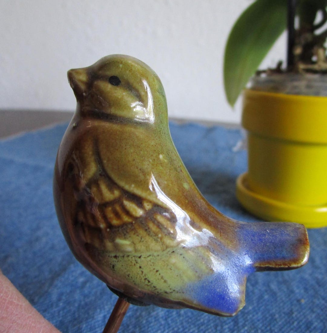 Ceramic Finch, Bird Plant Stake Garden Decor Vintage 1960s 2.5 Inch ...