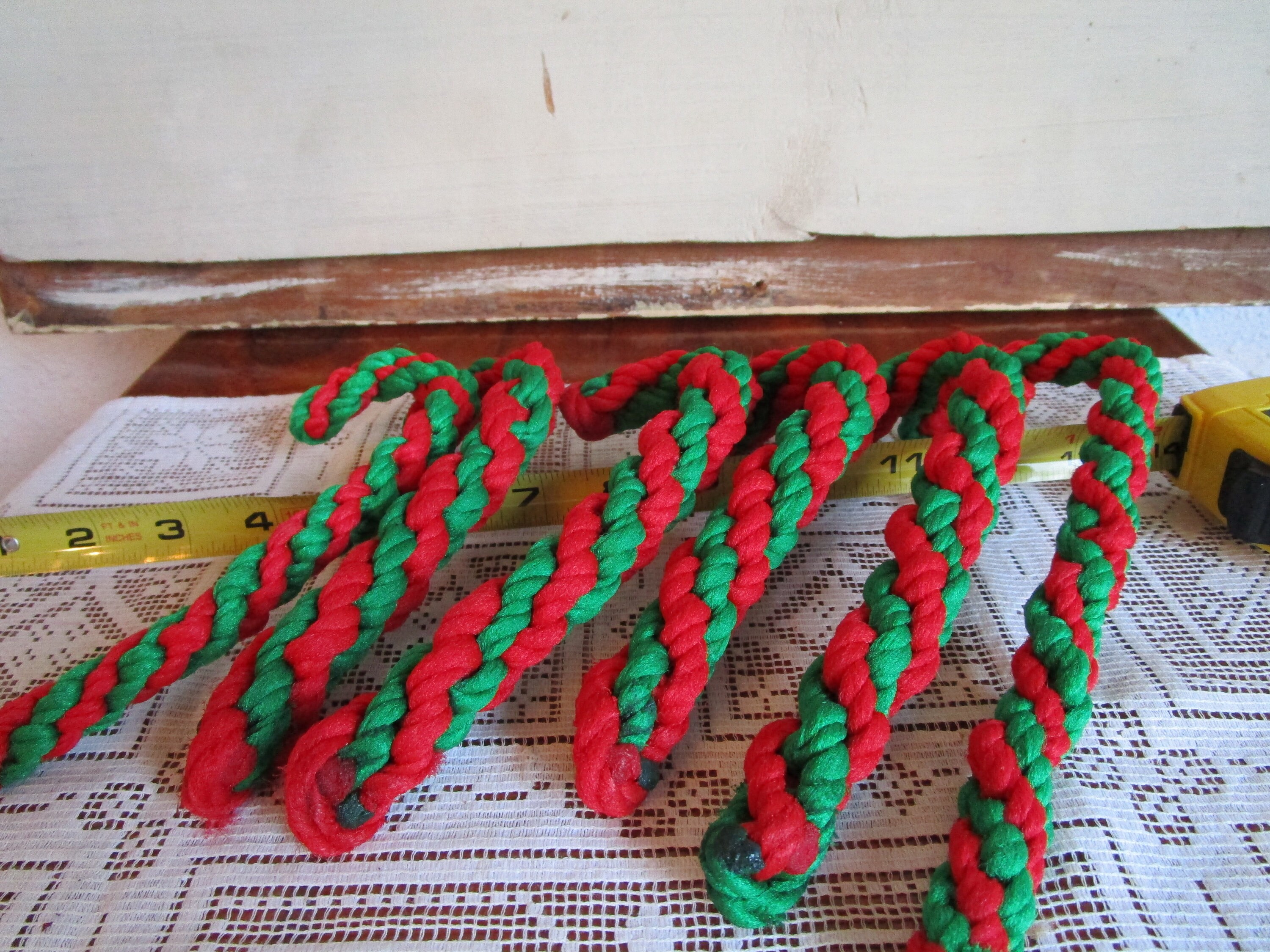6 Yarn Candy Canes. Wrapped Tight Woven Yarn Braided. Green - Etsy