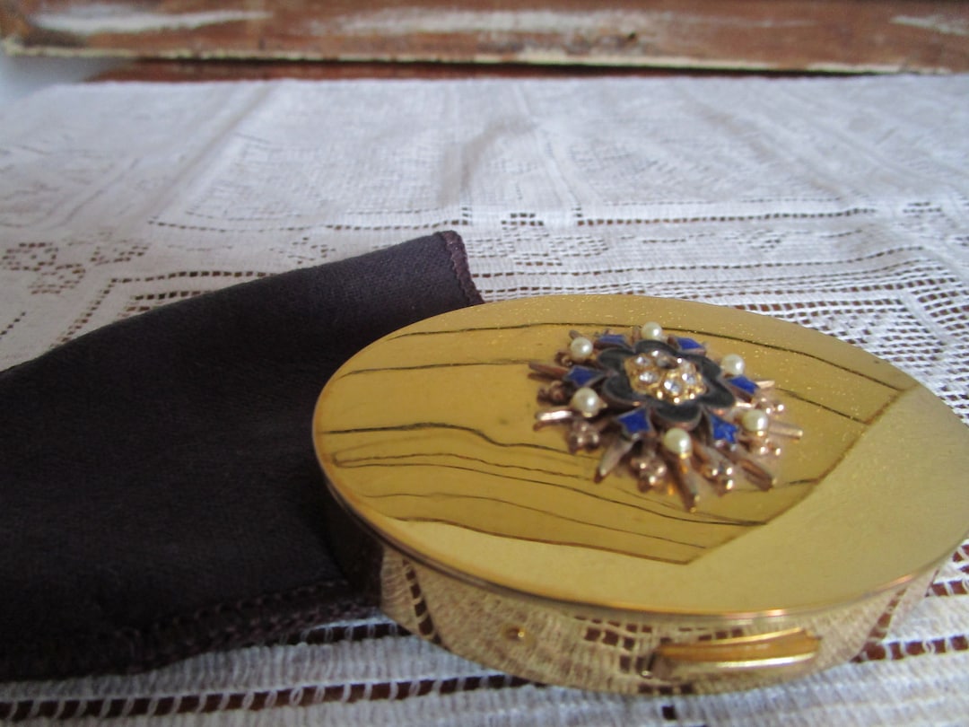 Vintage Compact With Rhinestones, Mary Dunhill Oval Powder Case With ...
