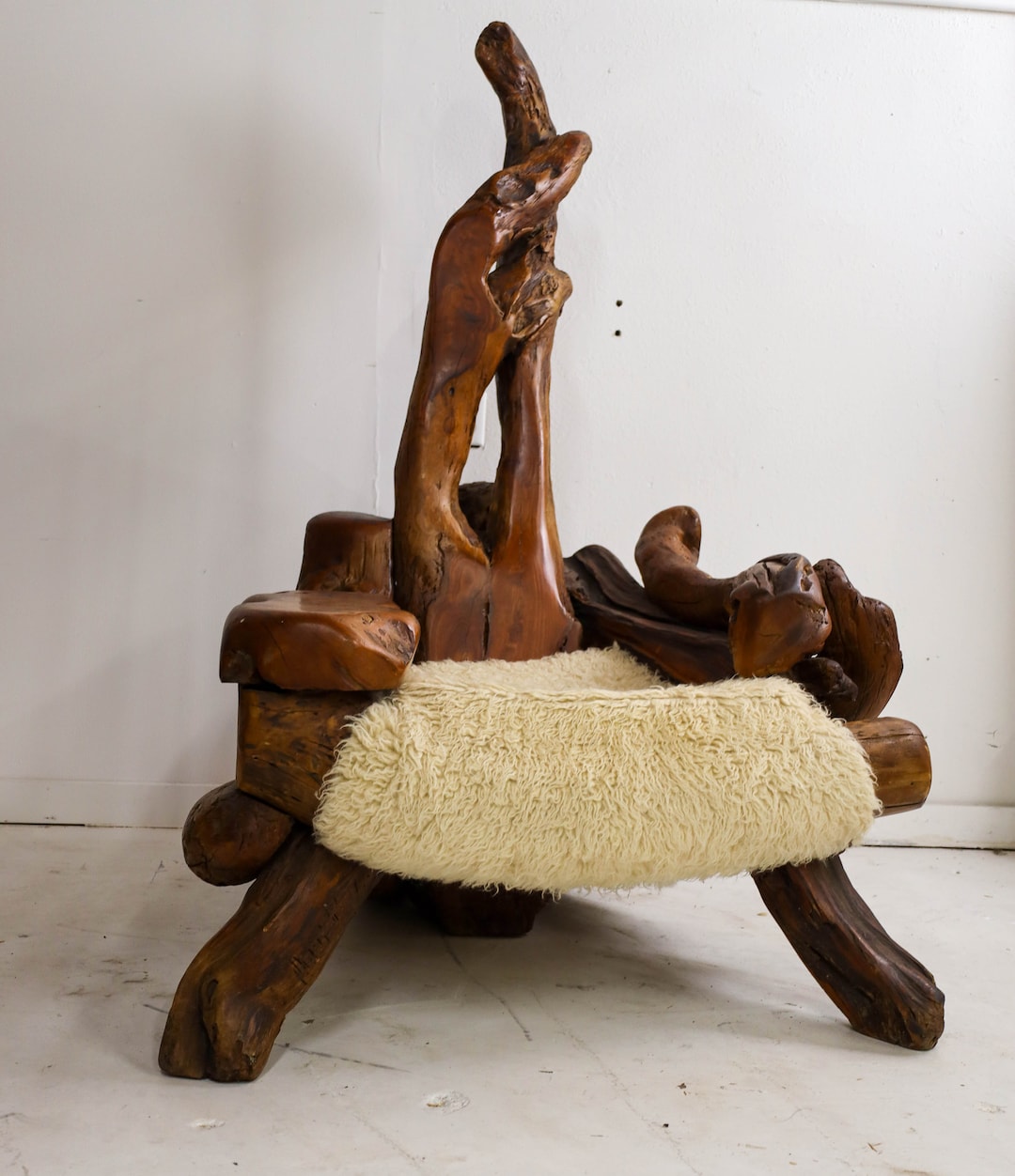 Redwood Burl Chair With Sherpa Seat, Late 1900s, in Manner of Daryl ...