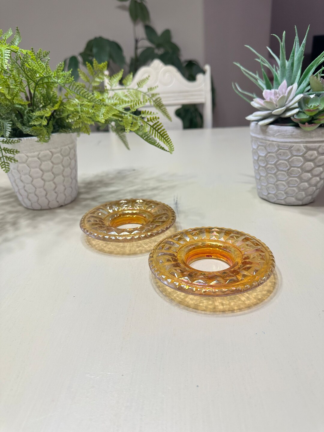 Vintage Marigold Carnival Glass Candle Bobeche Candle Ring Rare - Etsy