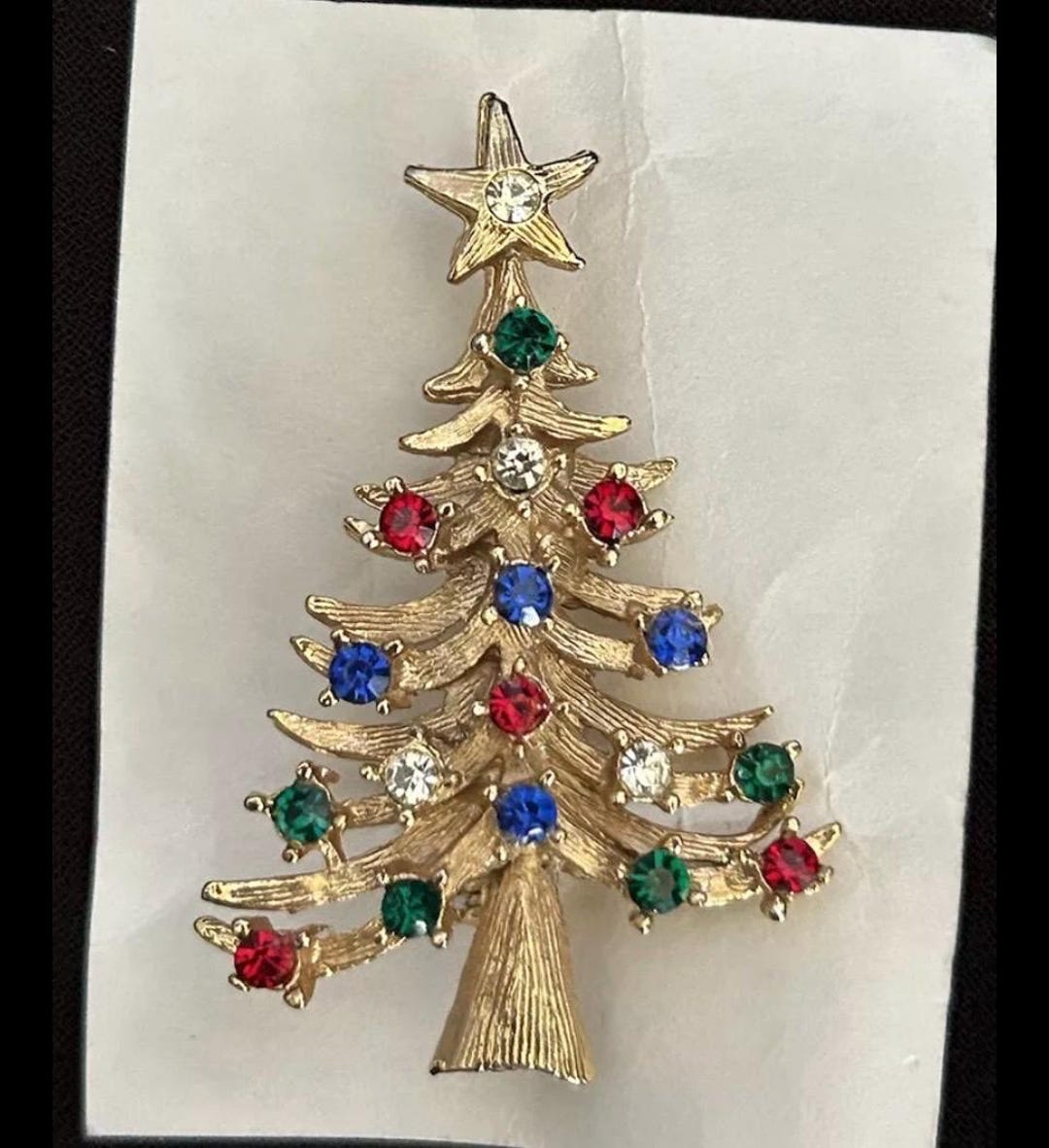 Vintage LJM Christmas Tree Brooch Pin Gold W/multicolored Rhinestones ...