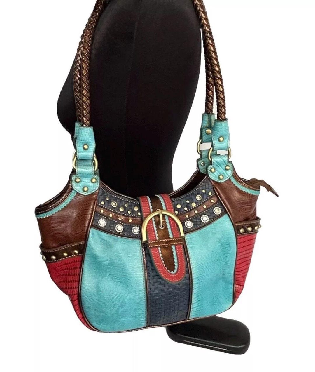 MC Marc Chantal Shoulder Bag Multi Croc Embossed Faux Leather ...