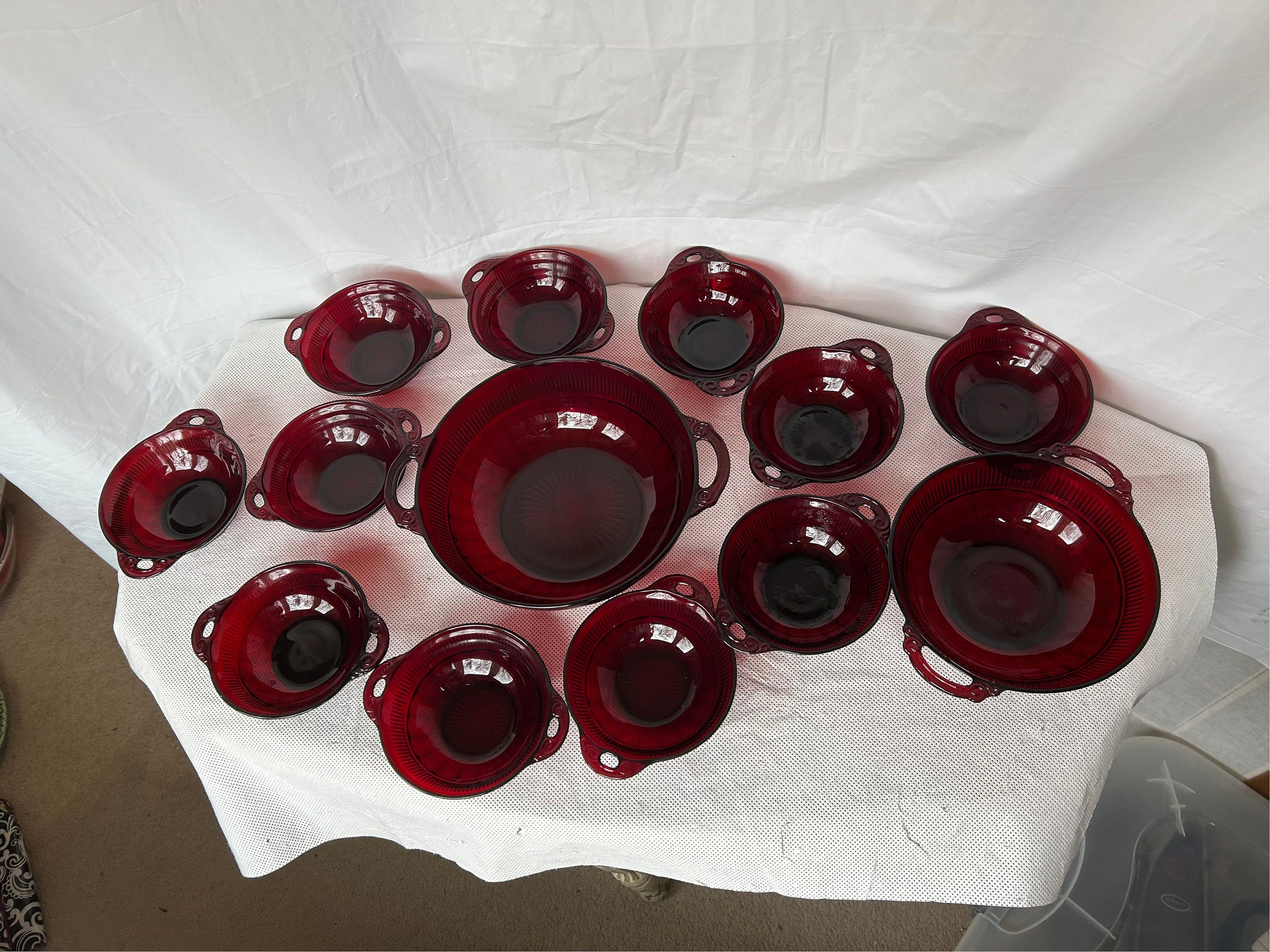 Anchor Hocking Ruby Red Coronation Bowls Salad Set Nappy - Etsy