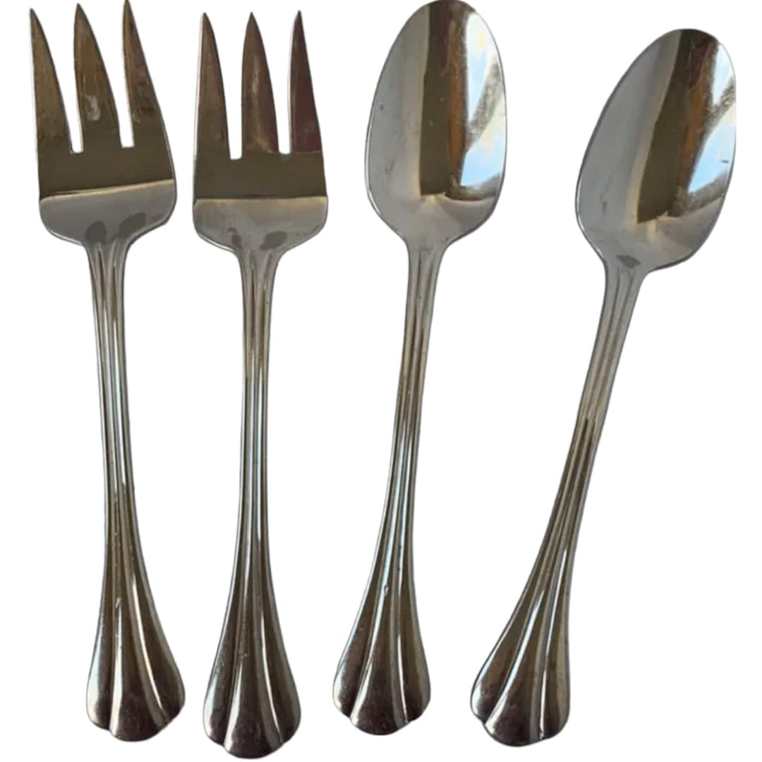 Dansk Scalloped Stainless Flatware Serving Set 4 Pieces Meat Forks ...