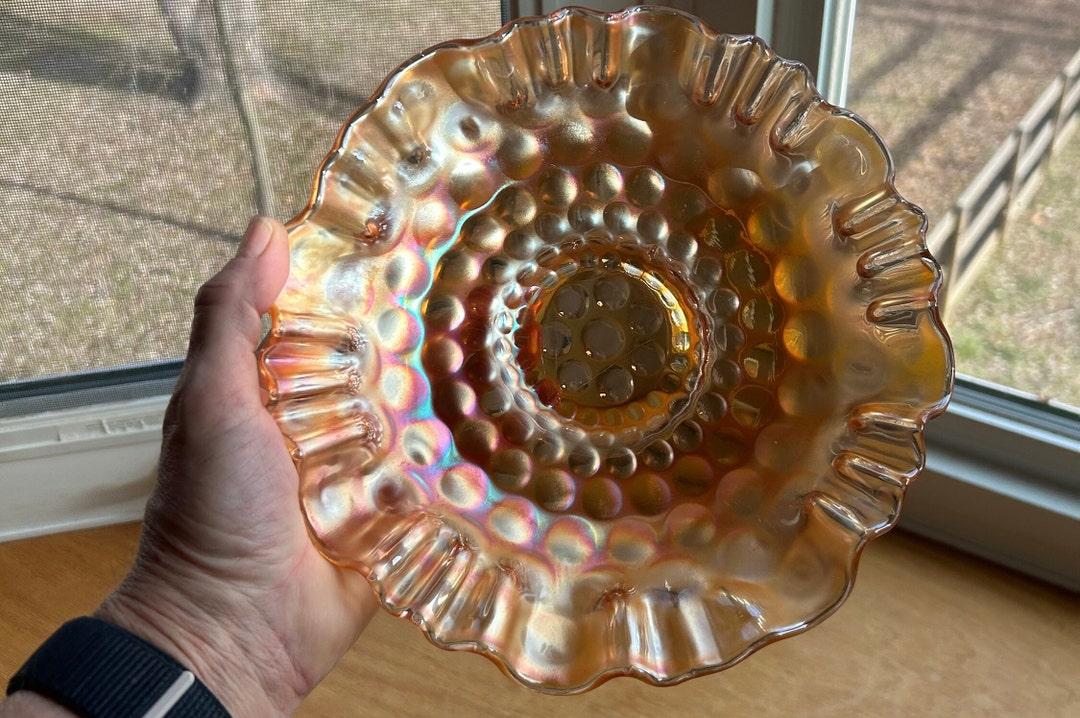 Vintage Fenton Coin Dot Marigold Carnival Glass Bowl or Dish Ruffled ...