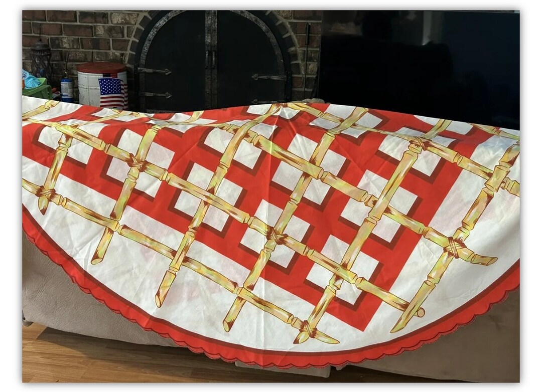 Zucchi Made in Italy Round Tablecloth Gold Bamboo on Red W/8 Matching ...