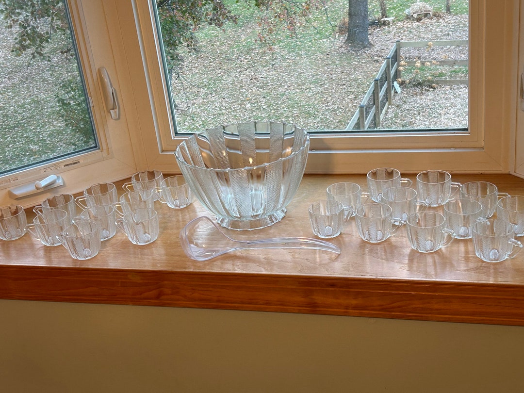 Jeannette Glass Dew Drop Punch Bowl Set W/stand 21 Cups and - Etsy