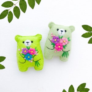 Miniature Wool Felt Teddy Bear: Embroidered Flowers, Pocket Friend ...