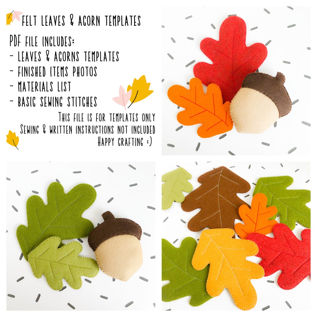 Fall Leaves and Acorns PDF Template Pattern Autumn Felt Ornament Sewing ...