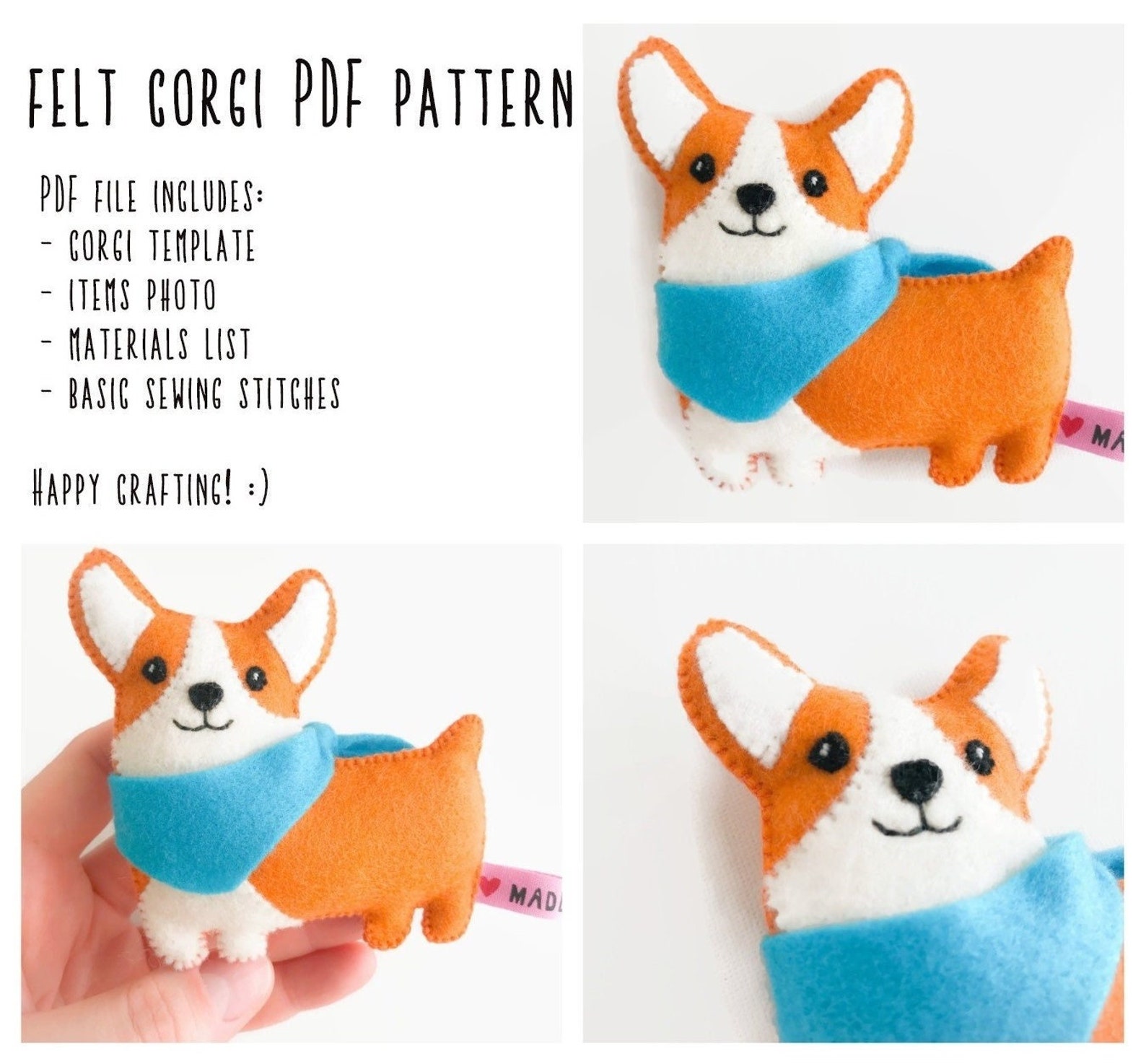 Felt Corgi Plush PDF Template Pattern Dog Ornament Toy Sewing - Etsy