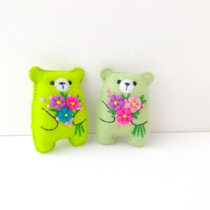 Miniature Wool Felt Teddy Bear: Embroidered Flowers, Pocket Friend ...