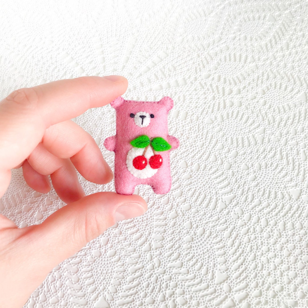 Cherry Teddy Bear, Miniature Animals, Small Plush Toy, Embroidered ...