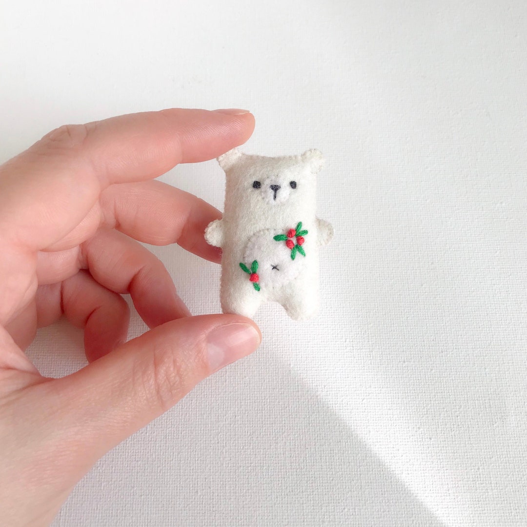 Miniature Polar Bear Plushie, Tiny Redberries Embroidered Arctic Animal ...