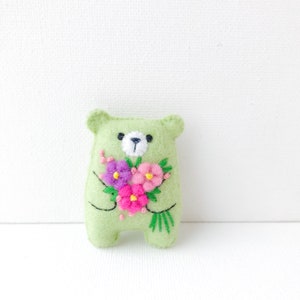 Miniature Wool Felt Teddy Bear: Embroidered Flowers, Pocket Friend ...