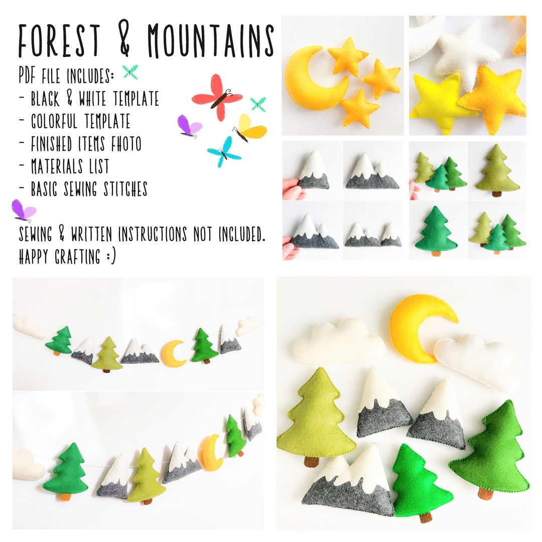 Felt Mountain & Forest Sewing Templates: DIY Nursery Garland (PDF ...