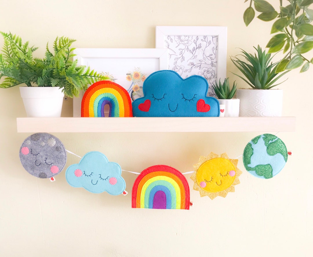 Felt Weather Garland, Rainbow Plushie, Earth Ornament Sun and Moon ...