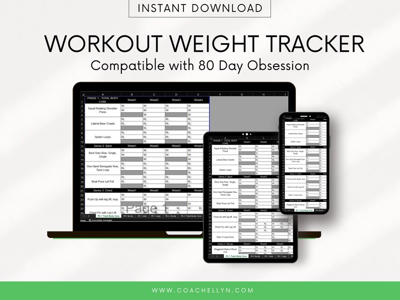 Excel Weight Tracker Excel - Compatible With 80 Day Obsession - Etsy