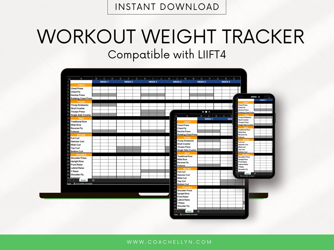 Weight Tracker Excel Spreadsheet - Compatible With LIIFT4 - Etsy