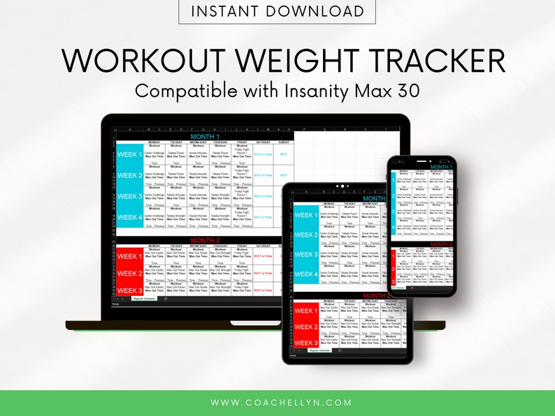 Time Tracker Excel Spreadsheet - Compatible With Insanity Max 30 - Etsy