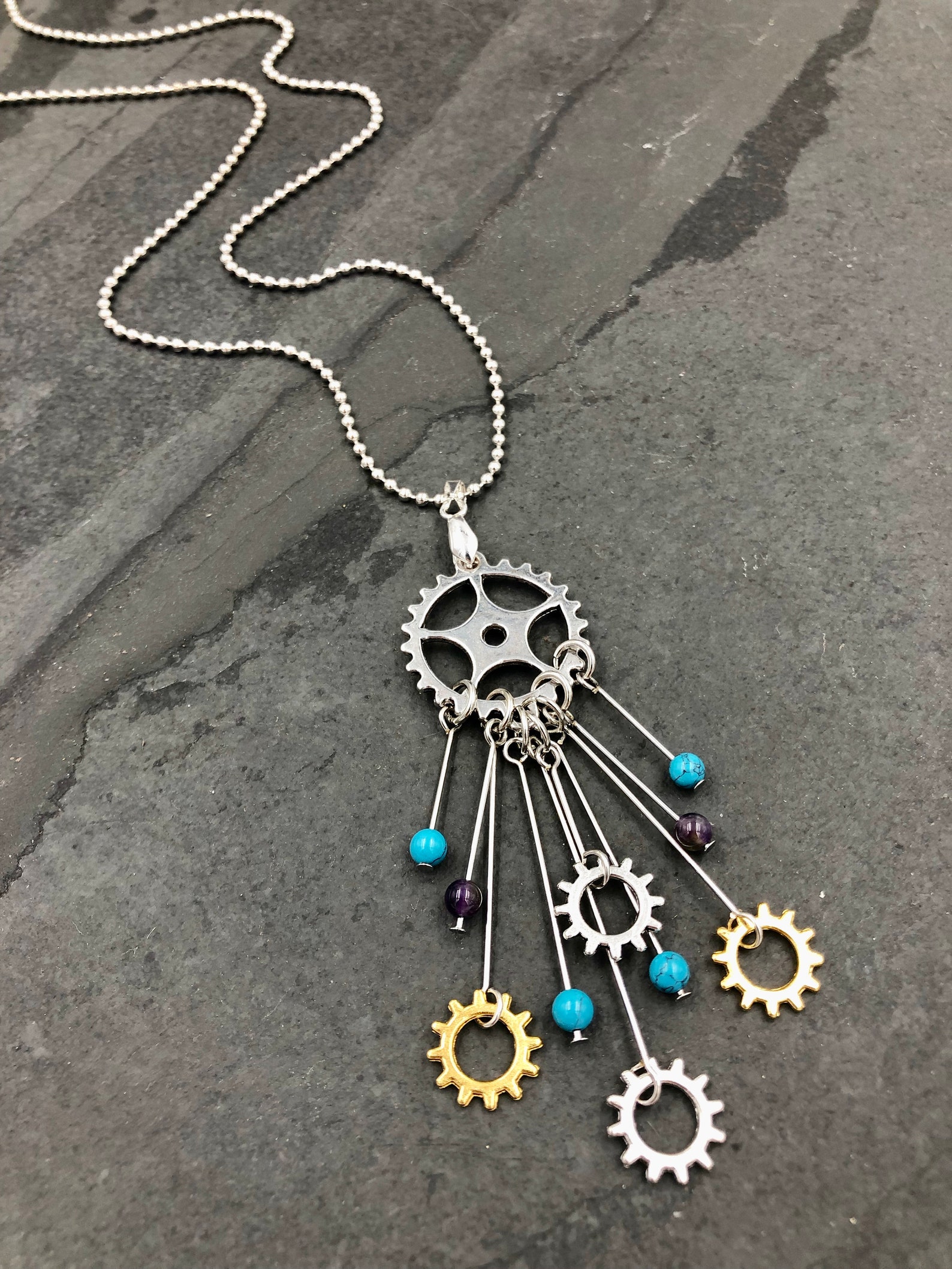 Long Silver Bike Gear Necklace / Bike Necklace Bike Gift For | Etsy