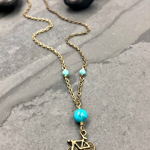 Bronze and Turquoise Bicycle Necklace / Bike Necklace, Mountain Bike ...