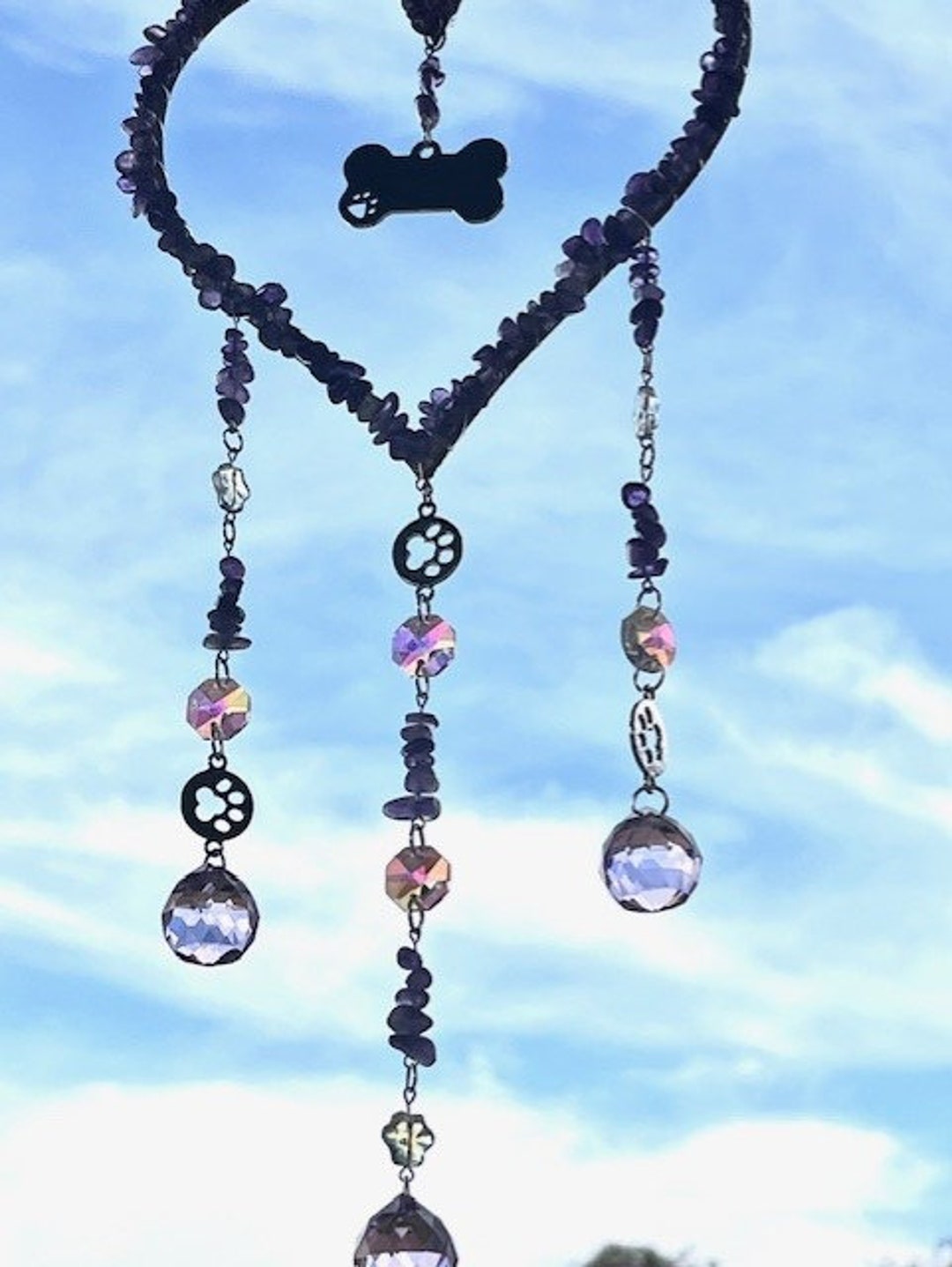 Amethyst Heart Rainbow Bridge Suncatcher Pet Memorial Animal Lover ...