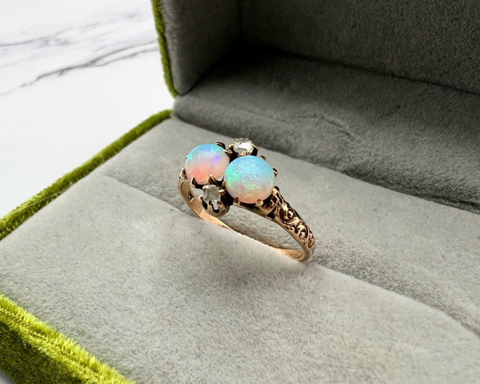 Victorian Double Opal and Diamond Ring - Etsy