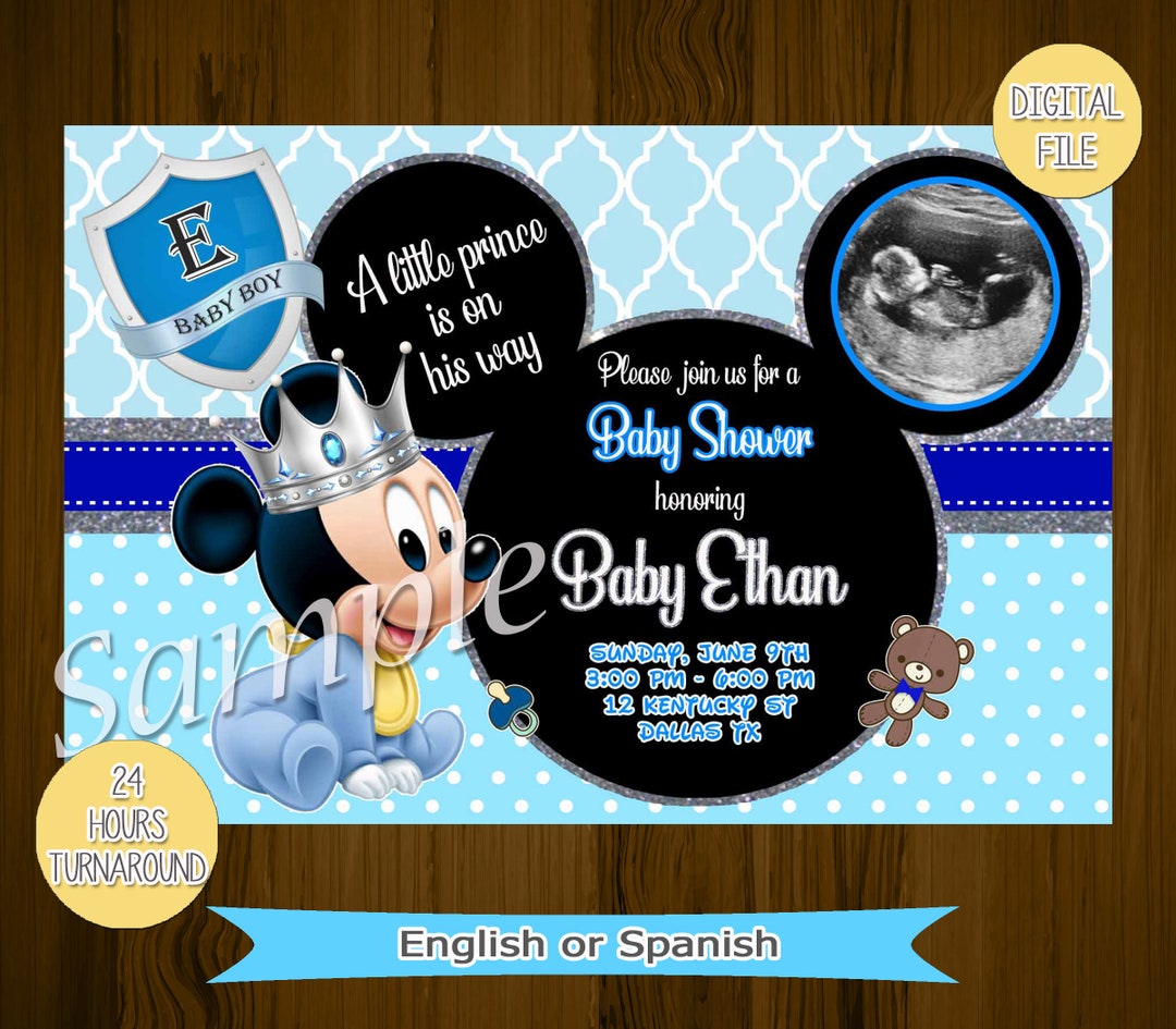 Prince Mickey Mouse Baby Shower, Mickey Baby Shower Invitation, Royal ...