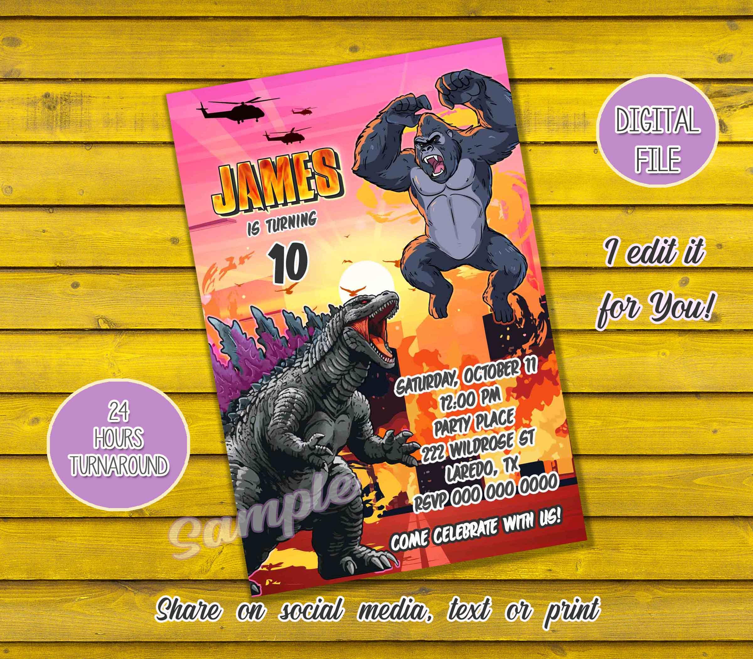 Godzilla Vs King Kong Invite, Godzilla Vs Kong Invitation, King Kong Vs ...
