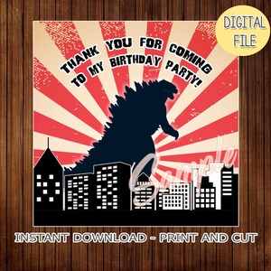 Godzilla Thank You Card, Godzilla Label, Godzilla Invitation ...