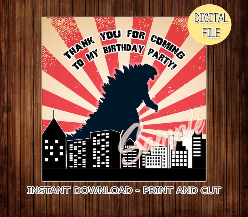 Godzilla Thank You Card Godzilla Label Godzilla Invitation - Etsy