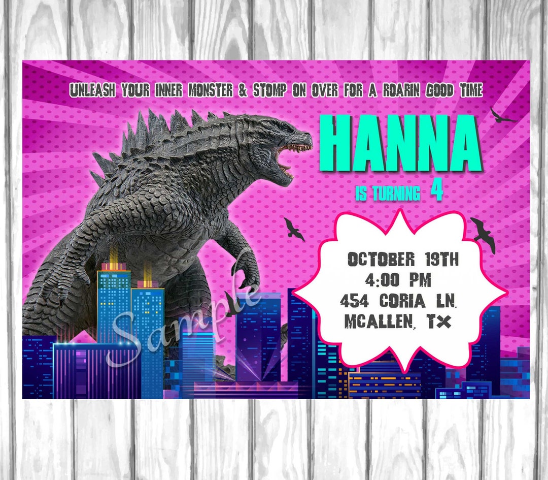 Godzilla Invite, Godzilla Birthday Invitation Printable, Printable ...