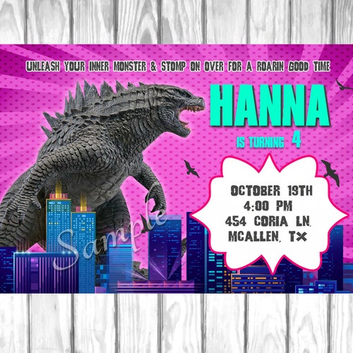 Godzilla Invite Godzilla Birthday Invitation Printable - Etsy