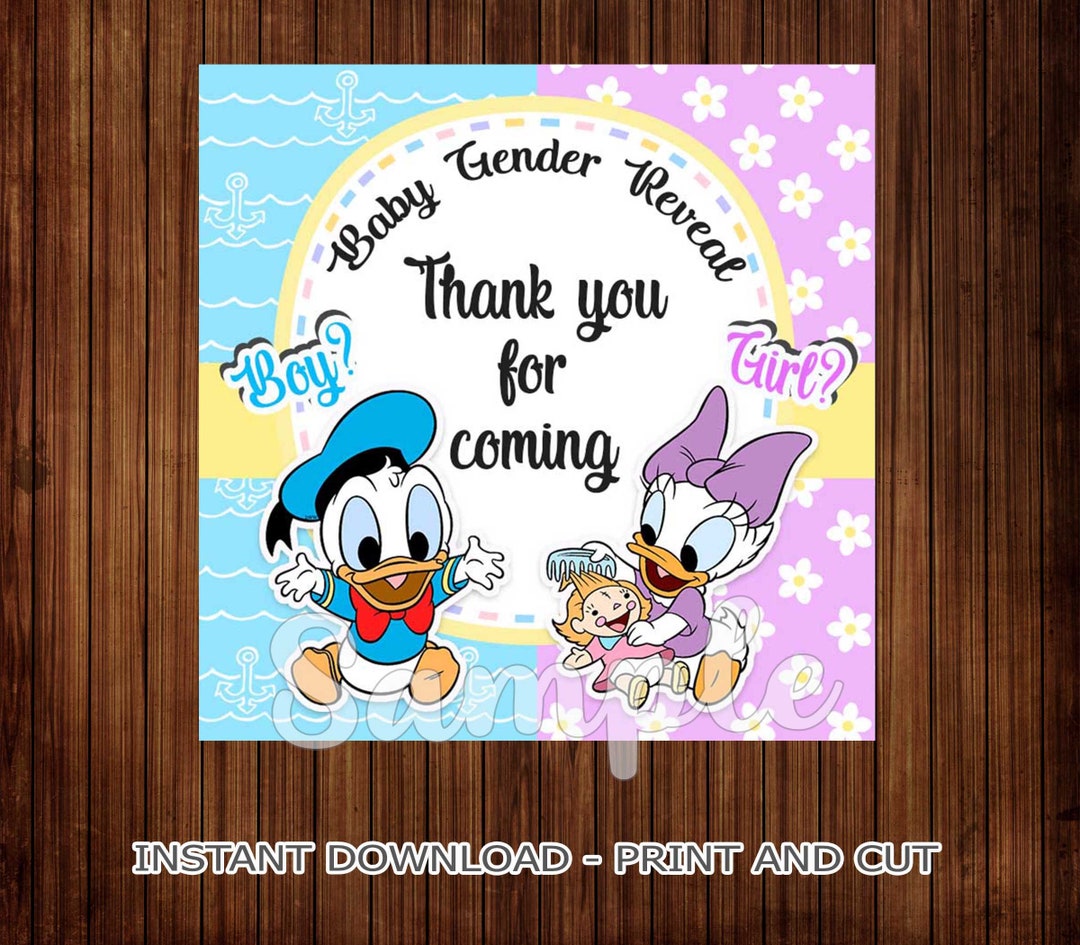 Baby Gender Reveal Tags, Donald and Daisy Gender Reveal Label, Donald ...