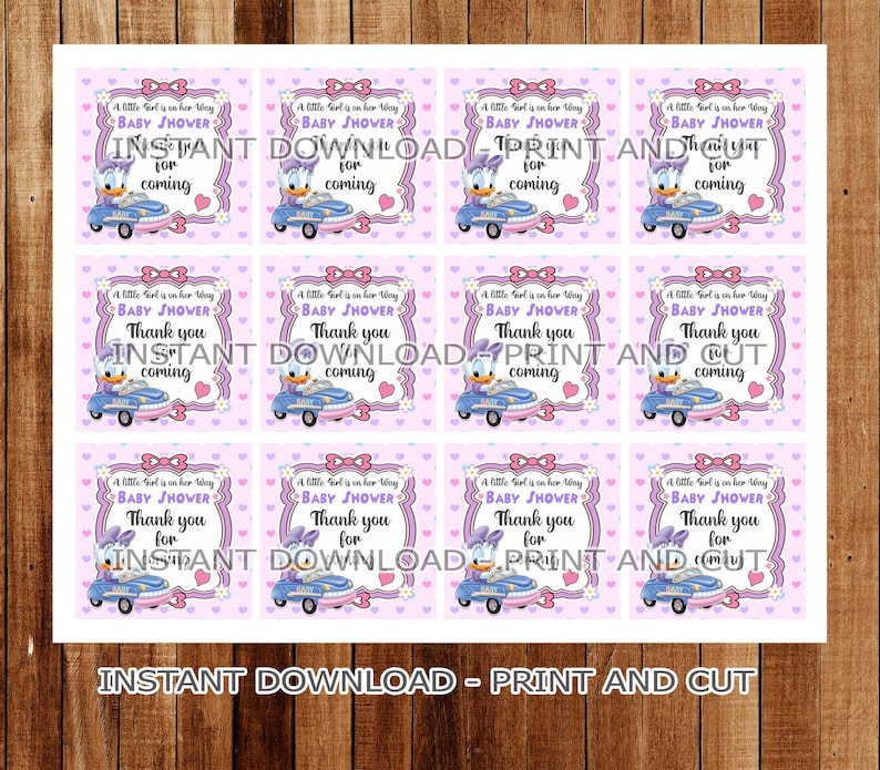 Daisy Duck Baby Shower Favor Tag Digital Baby Shower Baby - Etsy