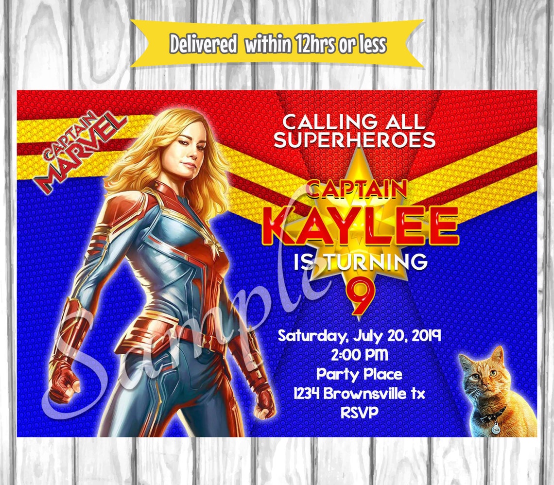 Captain Marvel Invitation Captain Marvel Invite Captain - Etsy