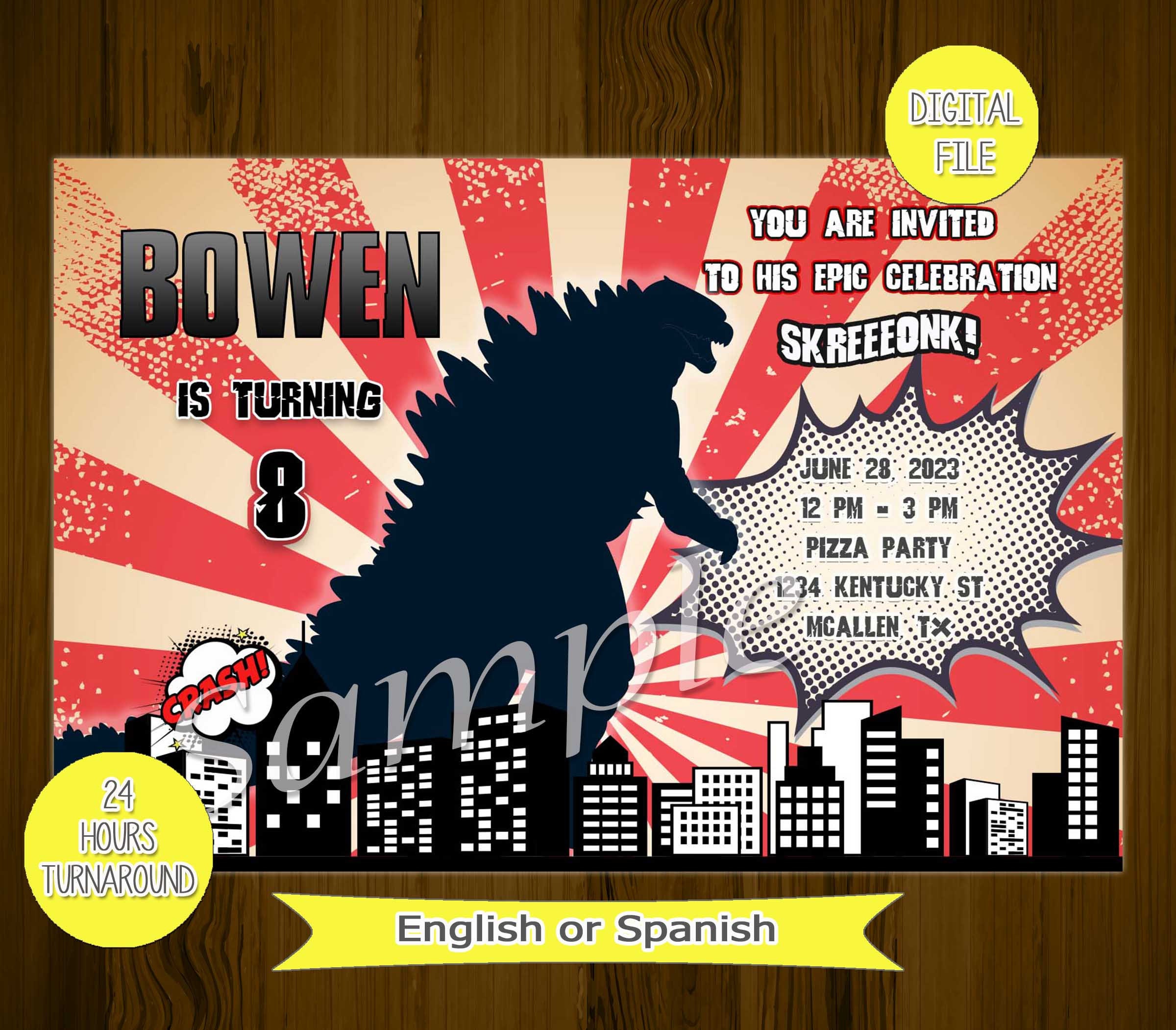 Godzilla Invite, Godzilla Birthday Invitation Printable, Godzilla ...