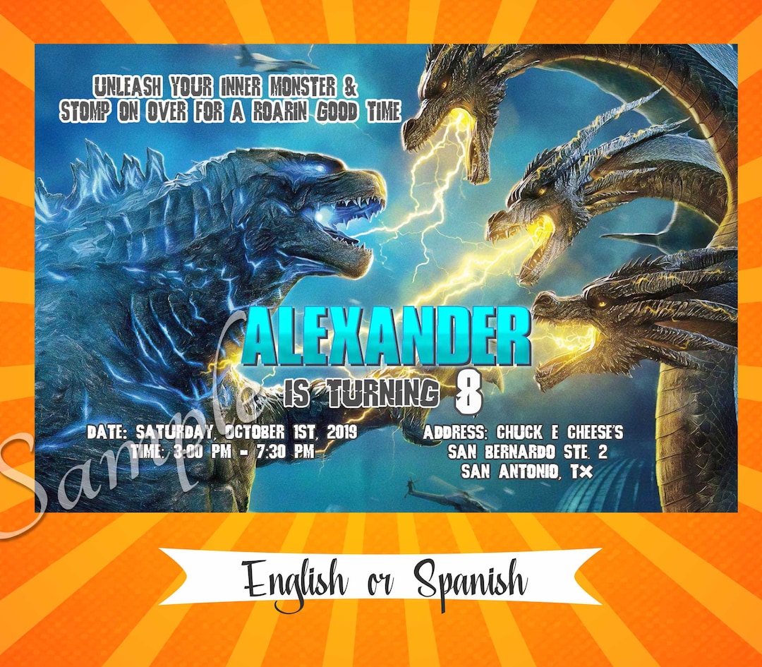 Godzilla Invite, Godzilla Birthday Invitation Printable, Printable ...