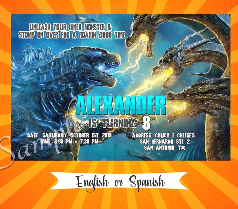 Godzilla Invite, Godzilla Birthday Invitation Printable, Printable ...