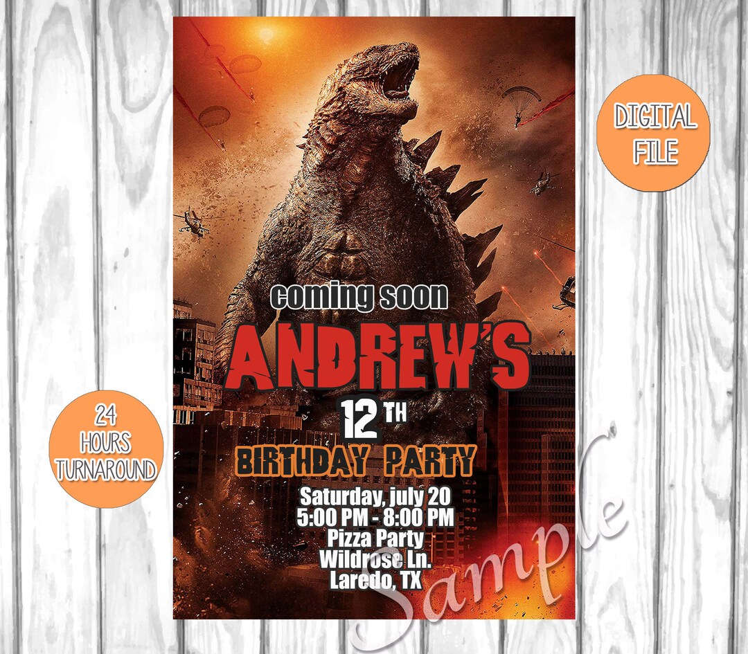 Godzilla Invite, Godzilla Birthday Invitation Printable, Printable ...
