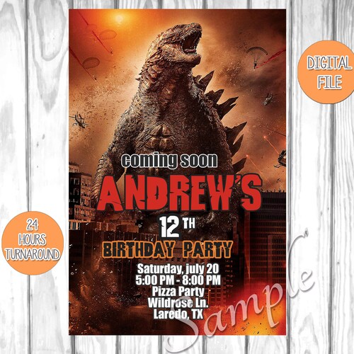 Godzilla Invite Godzilla Birthday Invitation Printable - Etsy