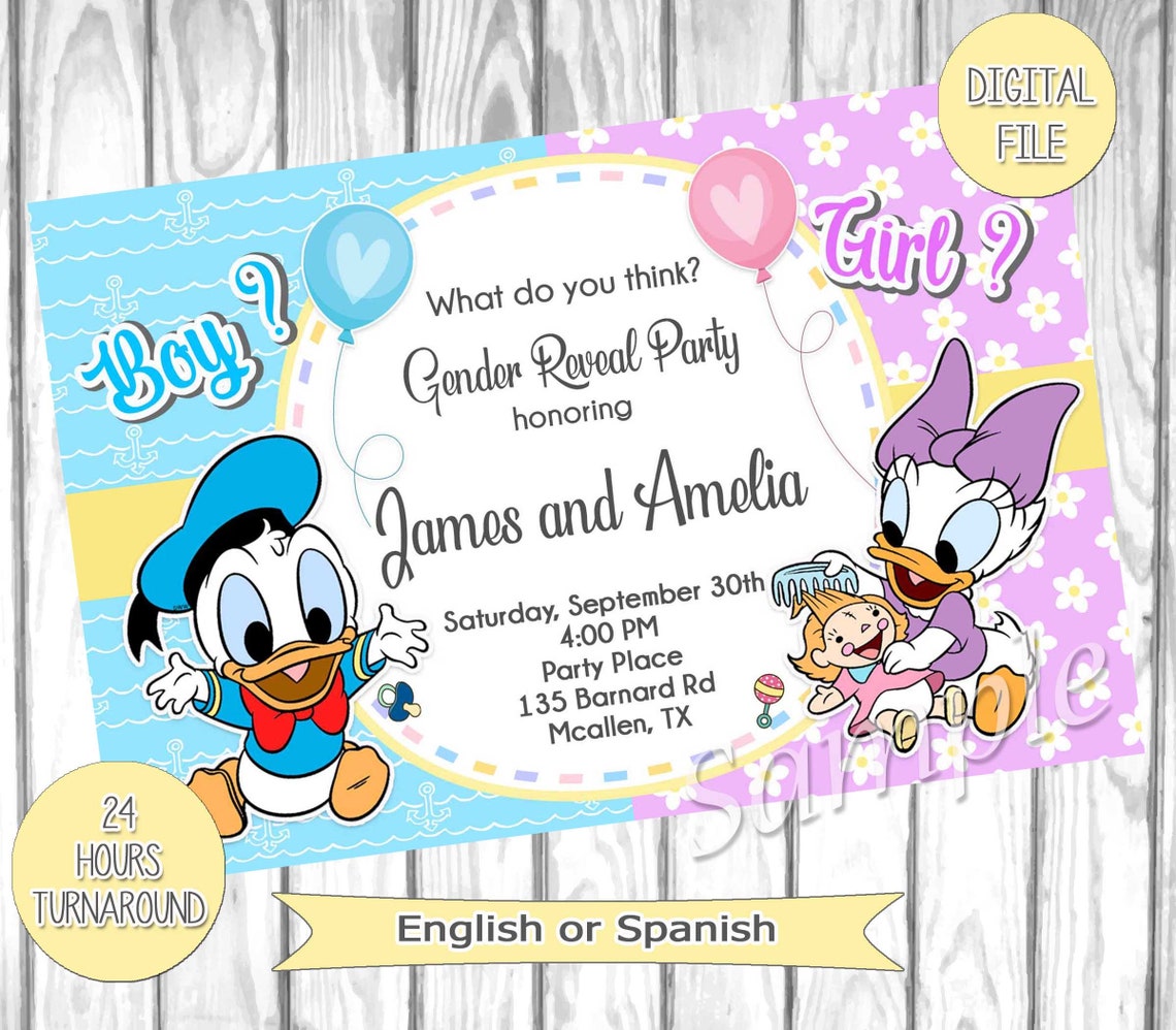Baby Gender Reveal, Baby Shower Invitations, Baby Daisy, Donald and ...
