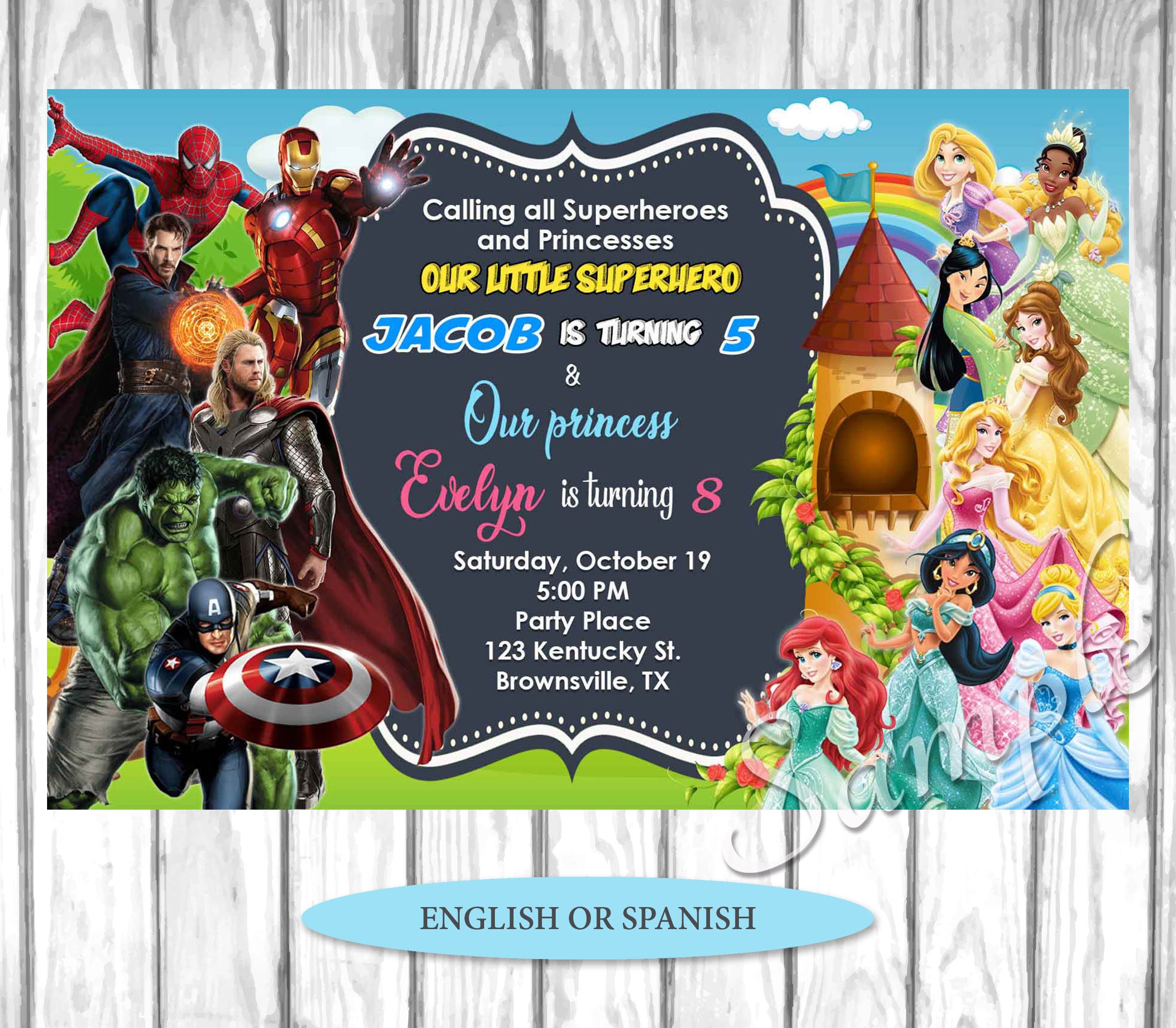 Superheroes and Princesses Printable Birthday Invitation | Etsy