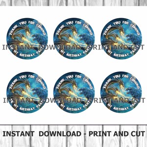Godzilla Thank You Tag, Godzilla Favor Label, Round Godzilla Label ...