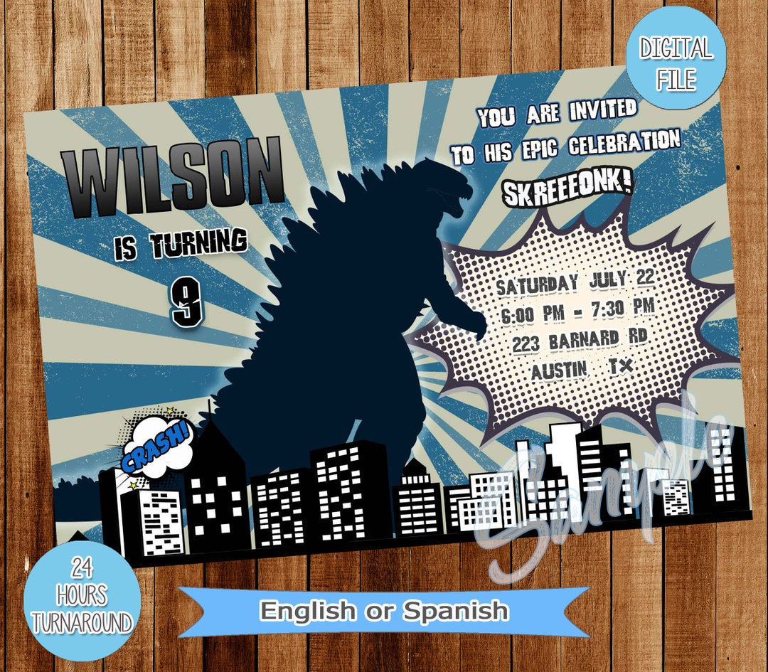 Godzilla Invite, Godzilla Birthday Invitation Printable, Godzilla ...
